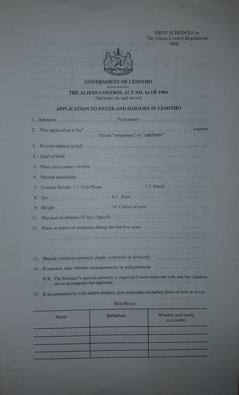application to enter and sojourn in lesotho form