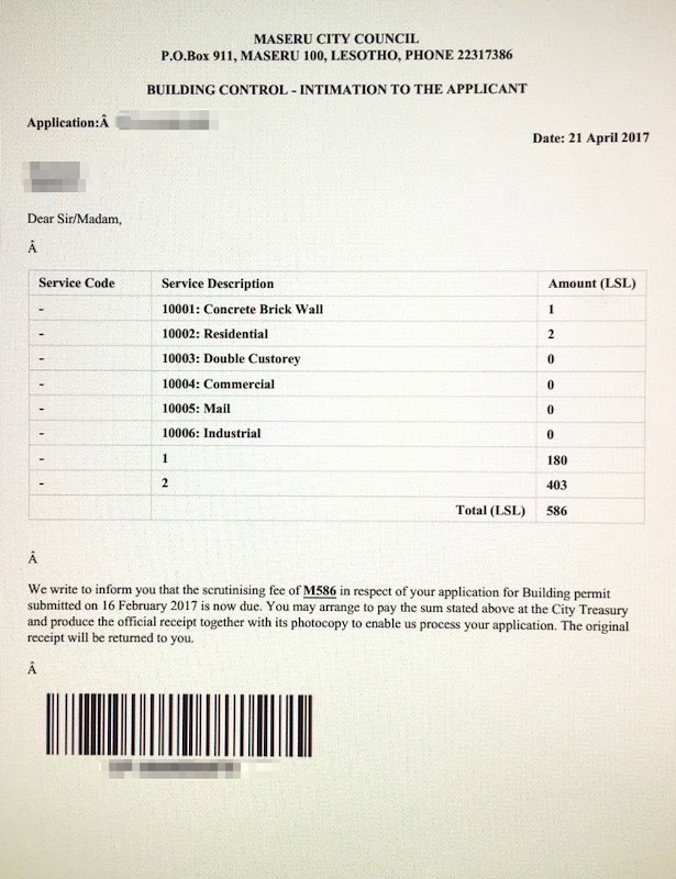 construction permit invoice