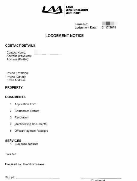 lodgement notice