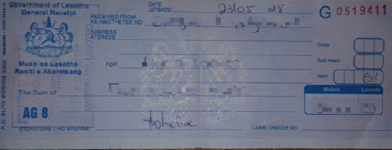 payment receipt manufacturing license