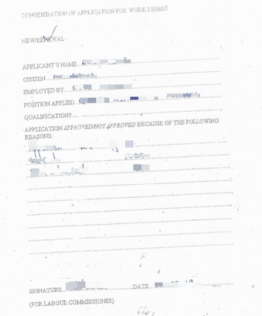 consideration of application for work permit