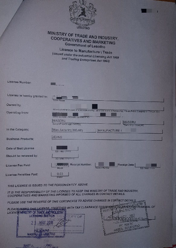 manufacturing license certified
