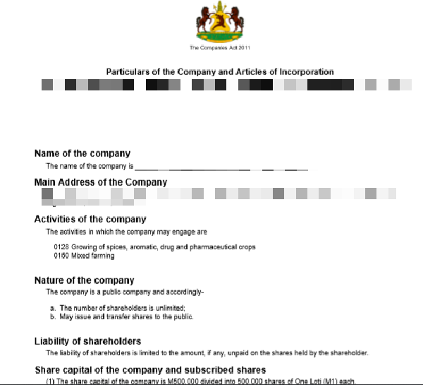 particulars of the company